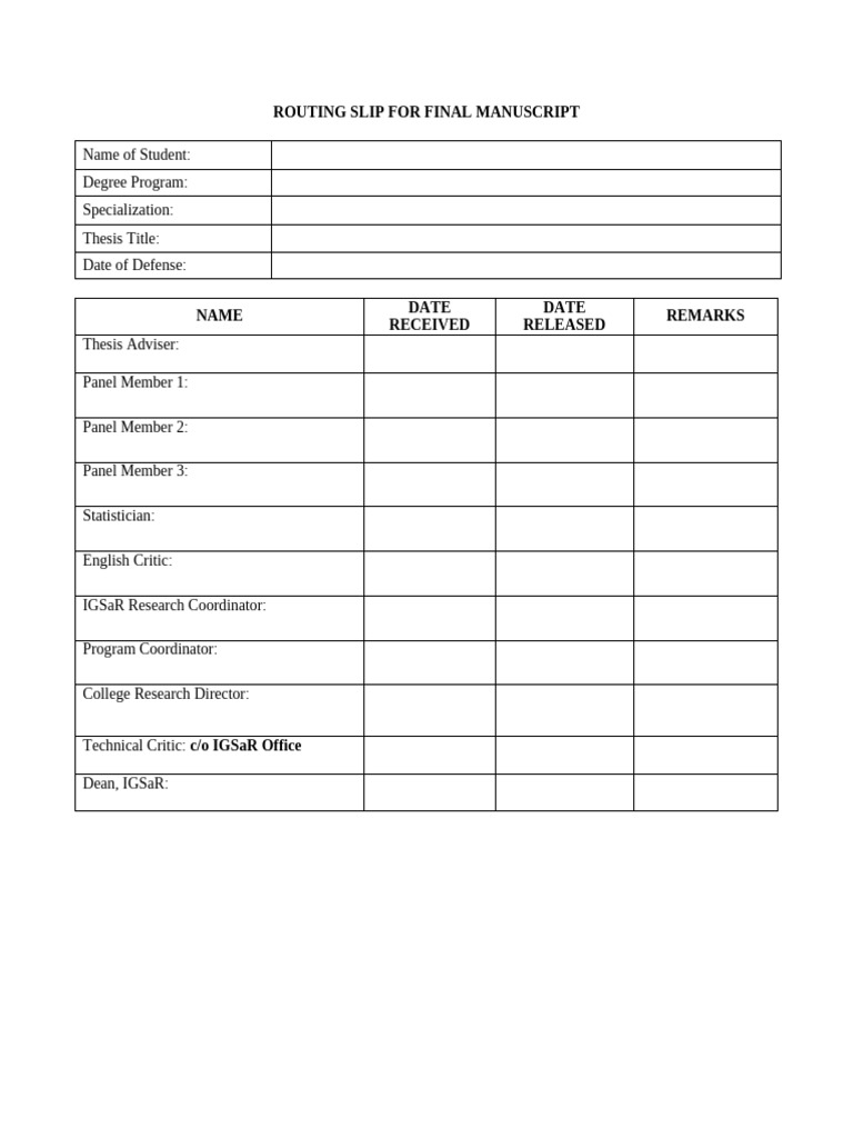 Routing Slip For Final Manuscript | PDF