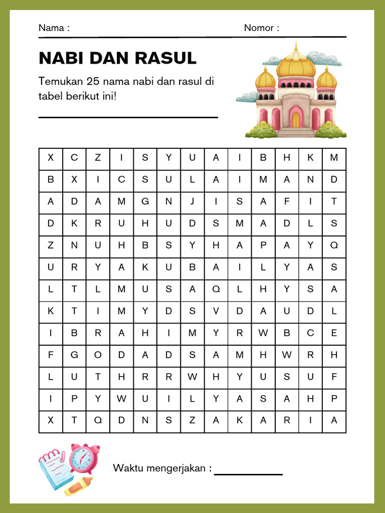 Worksheet 25 Nabi dan Rasul untuk TK | PDF