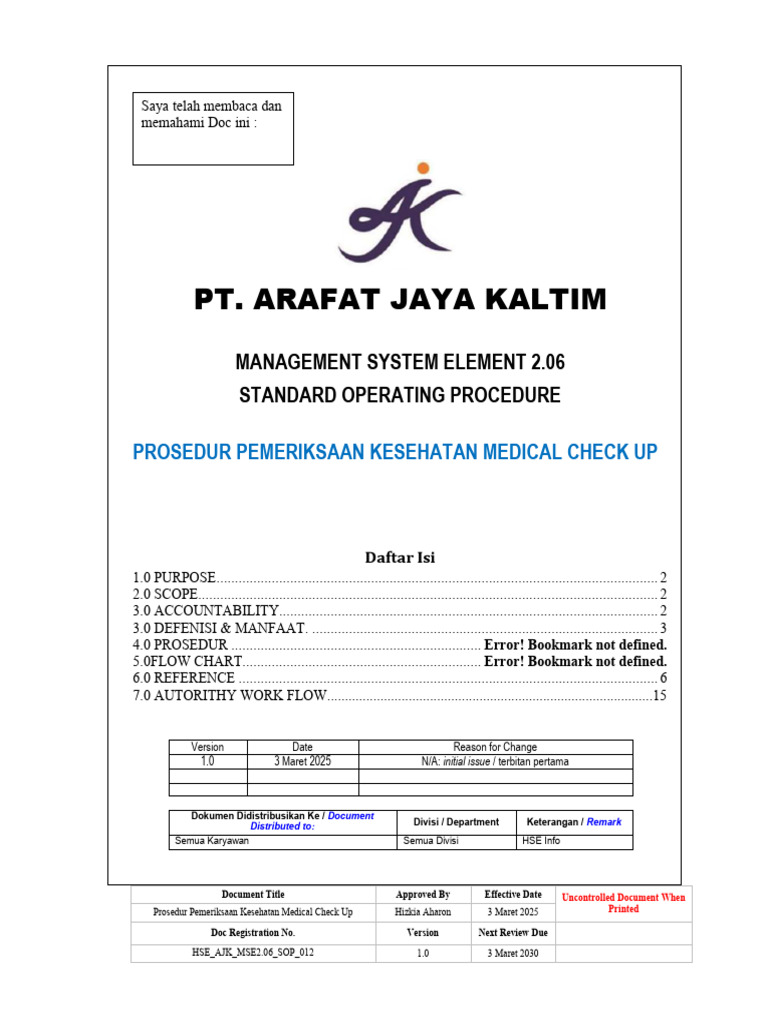 Prosedur Pemeriksaan Kesehatan Medical Check Up | PDF