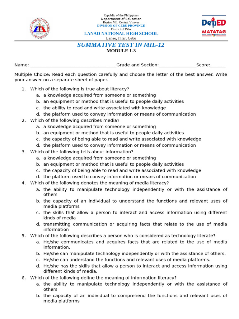 Summative Quiz 1 Mod 1 To 3 | PDF | Information | Multimedia