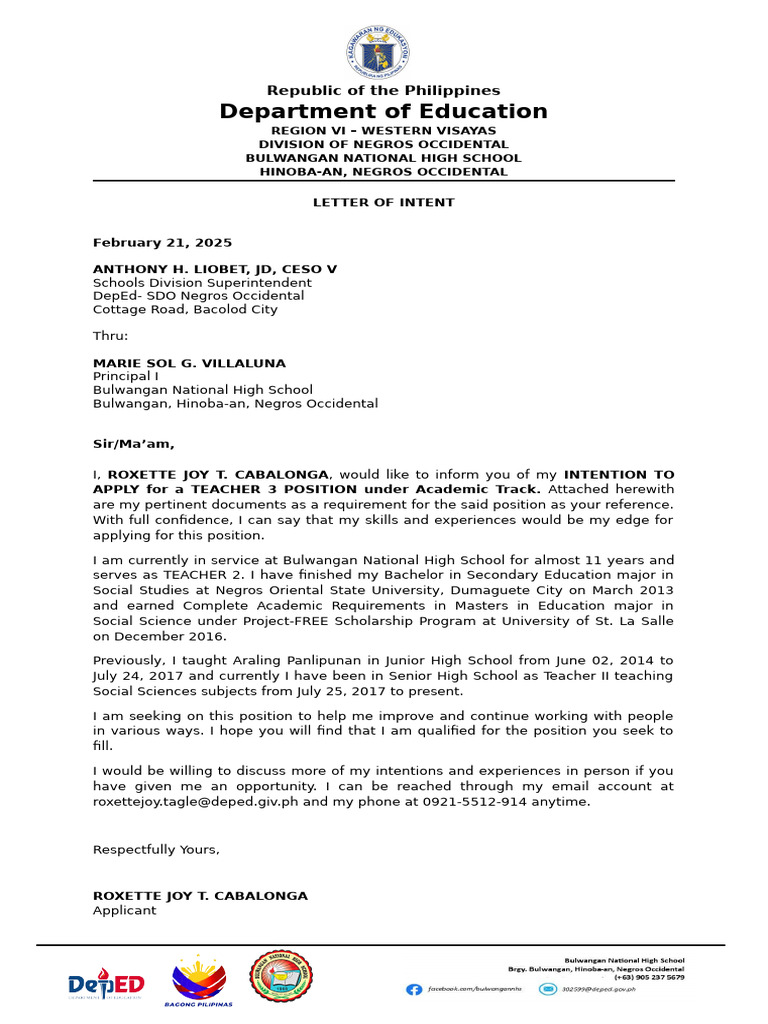 Letter of Intent 2025 | PDF