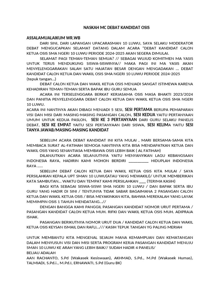 Naskah MC Debat Calon Ketua OSIS | PDF