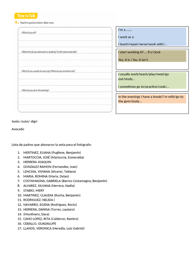 Unit 3 Time To Talk A1 | PDF