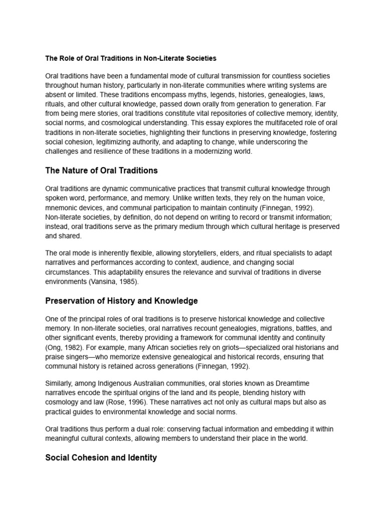 Importance of Oral Traditions | PDF | Oral Tradition | Narrative