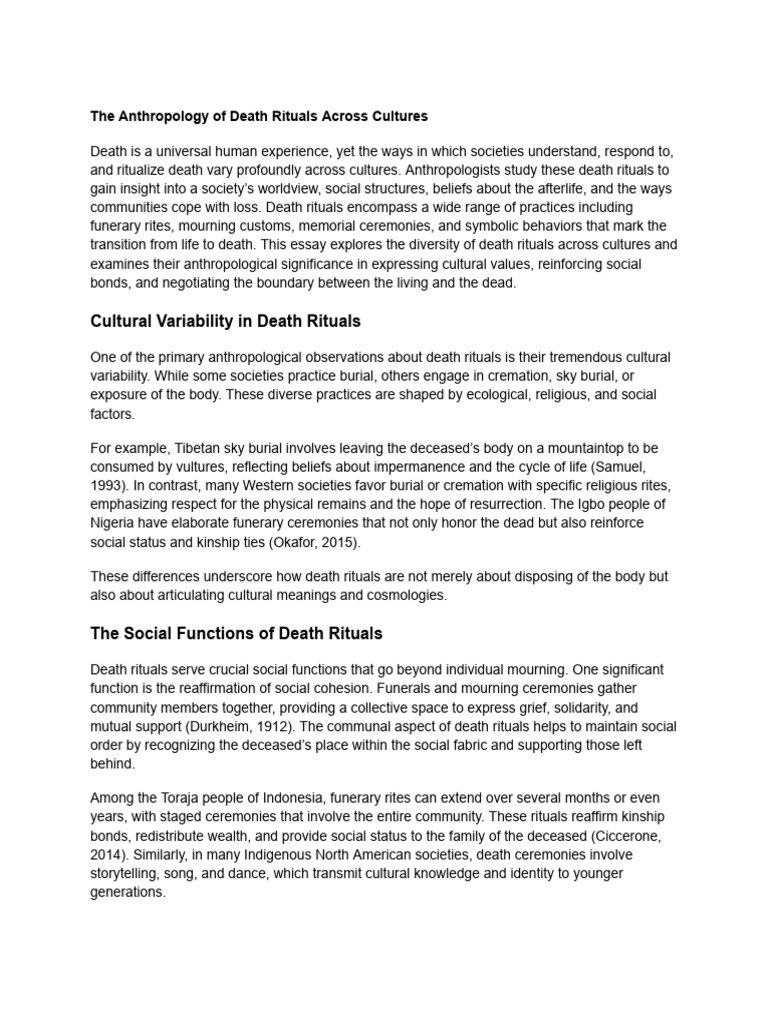 Anthropology of Global Death Rituals | PDF | Funeral | Rituals