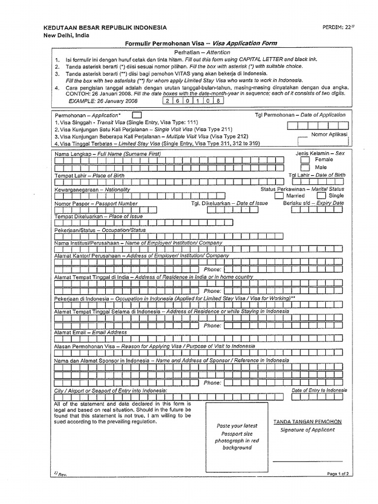 172777065066fbb01ac35da Visa Application Form To Indonesia | PDF