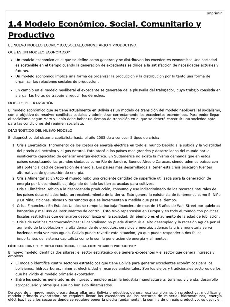 Modelo Económico y Productivo en Bolivia | PDF | Bolivia | Capitalismo
