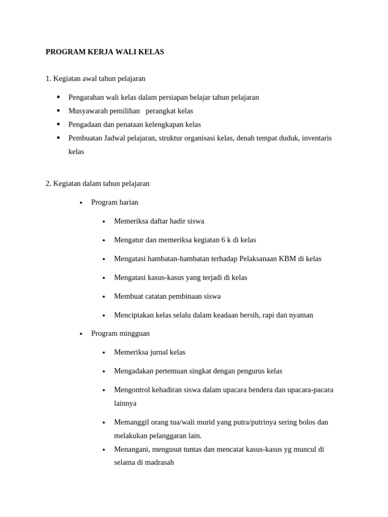 Program Kerja Wali Kelas | PDF