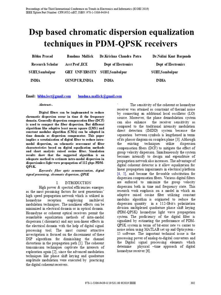 DSP Based Chromatic Dispersion Equalization Techniques in PDM-QPSK ...