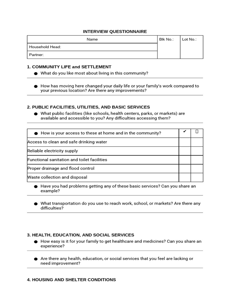 Community Life Interview Questionnaire | PDF