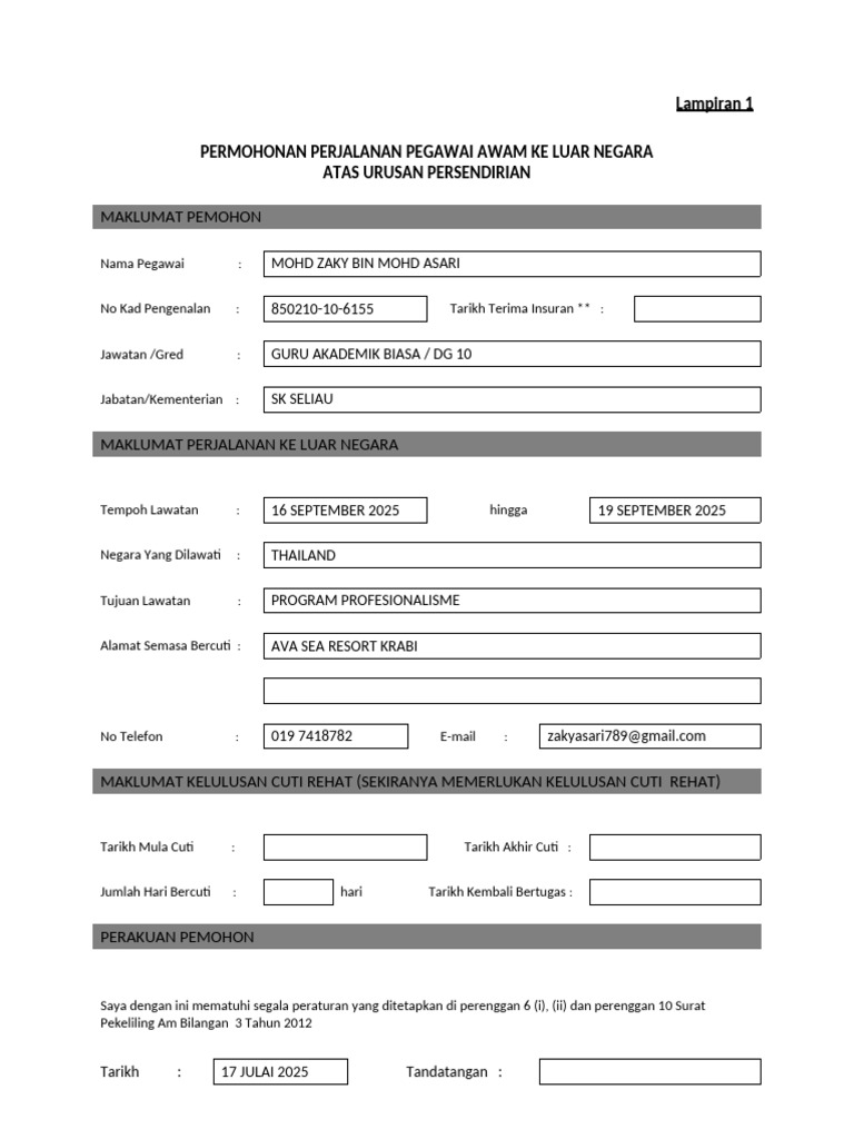 Borang Kebenaran Dan Insuran Krabi Zaky) | PDF