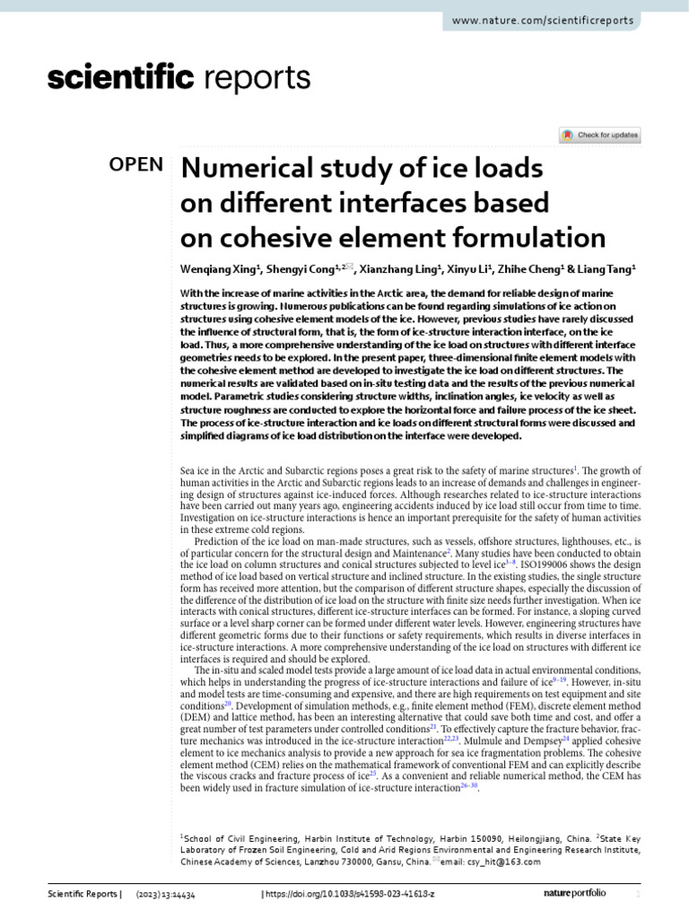 Numerical Study of Ice Loads On Different Interfaces Based On Cohesive ...
