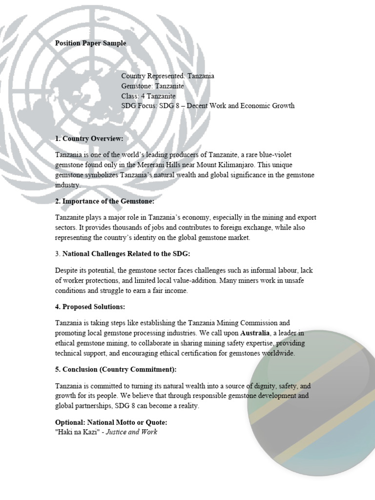 Sample UNGA Position Paper and Speech | PDF | Tanzania | Gemstone