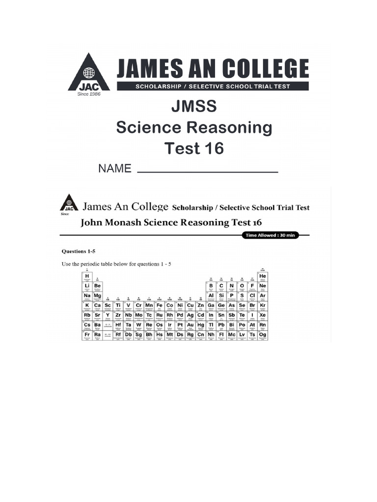 JMSS Science Test 16 | PDF