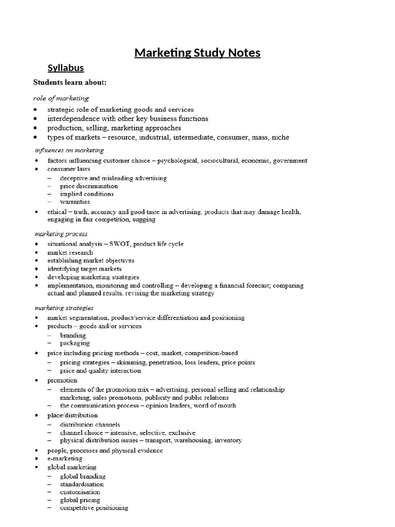 HSC Marketing: Key Concepts Overview | PDF | Marketing | Pricing