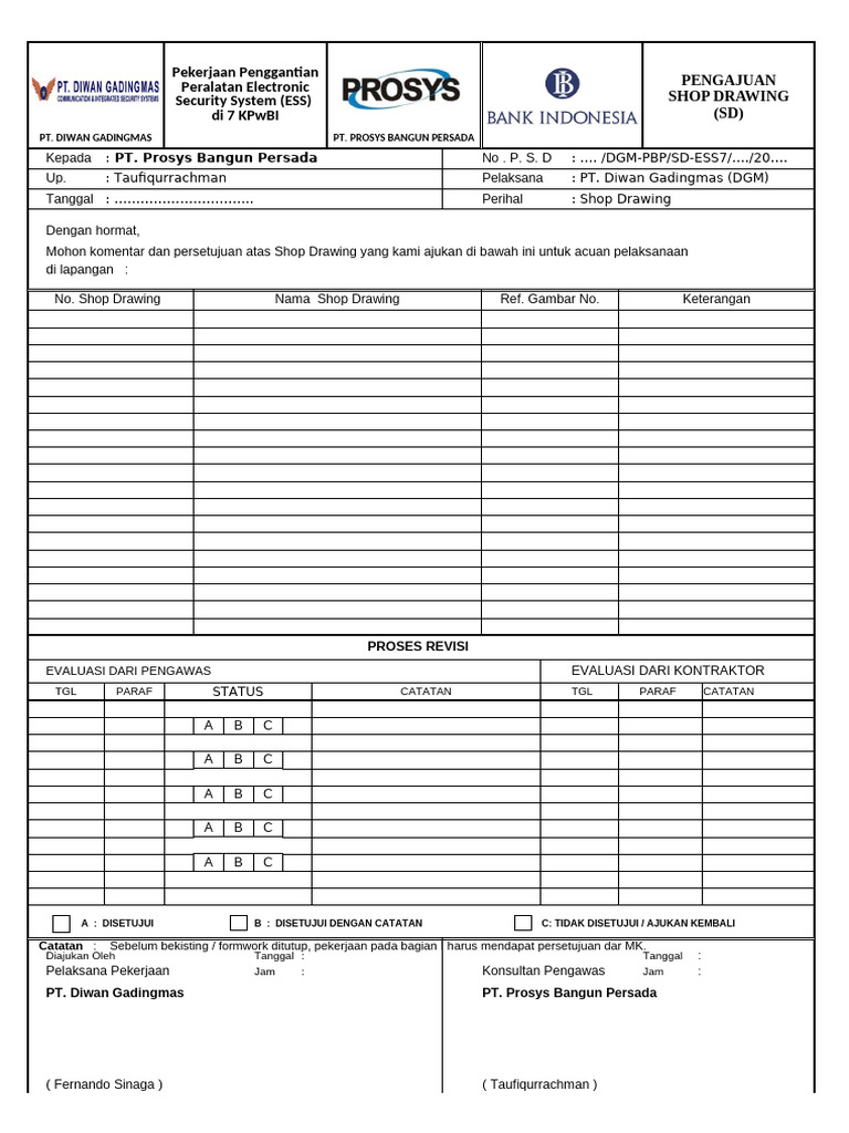 19 - ForM Persetujuan Shop Drawing - ESS 7 KPwBI 2022 (1) | PDF