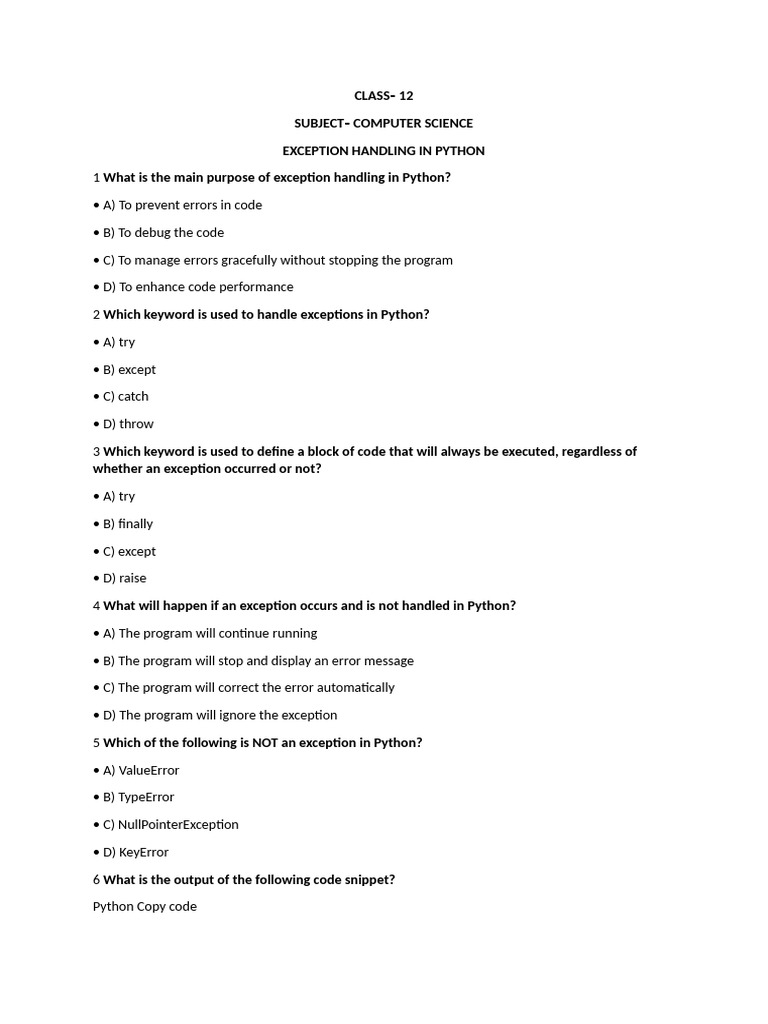 Invalid Python Exceptions Explained | PDF | Python (Programming ...