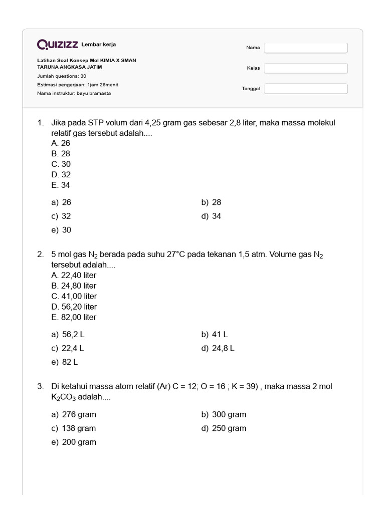 Soal Konsep Mol Kelas X | PDF