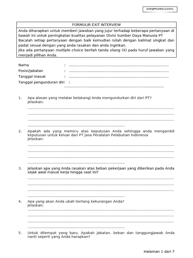 Formulir Exit Interview | PDF