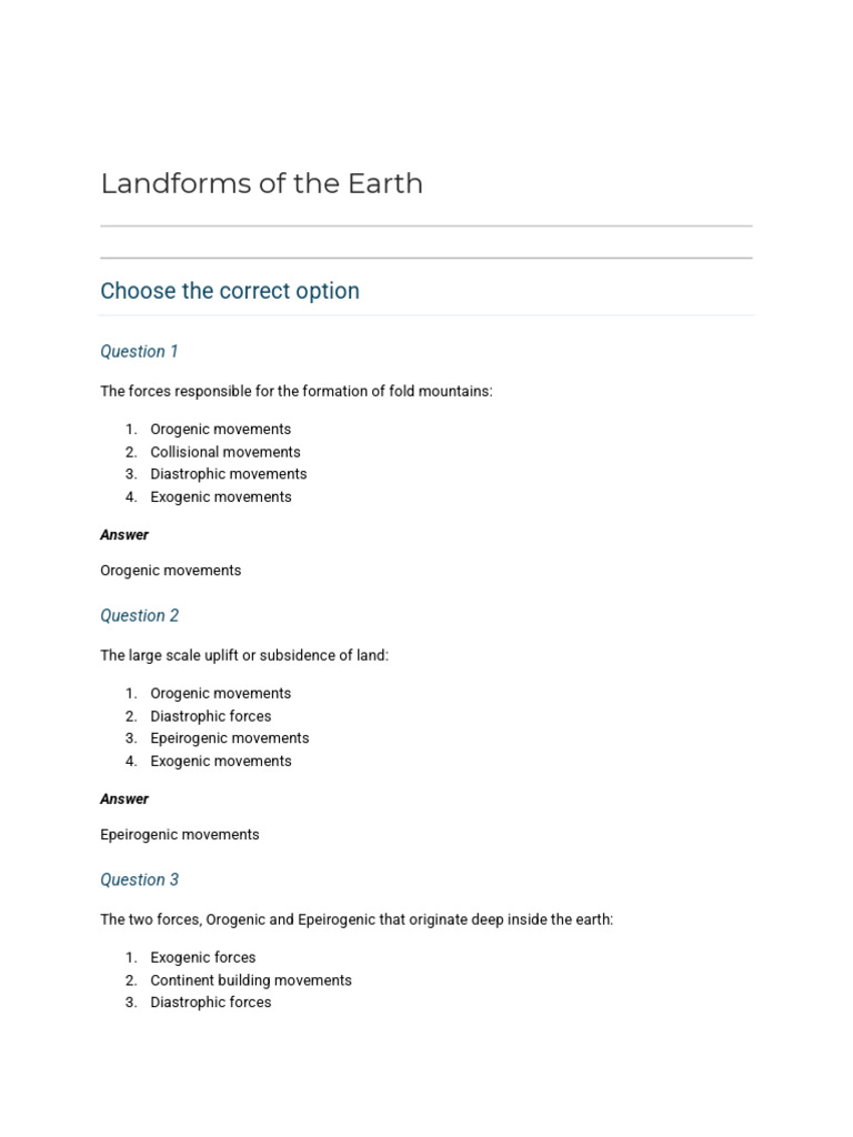 Earth’s Landforms and Rock Types Quiz | PDF | Rock (Geology ...