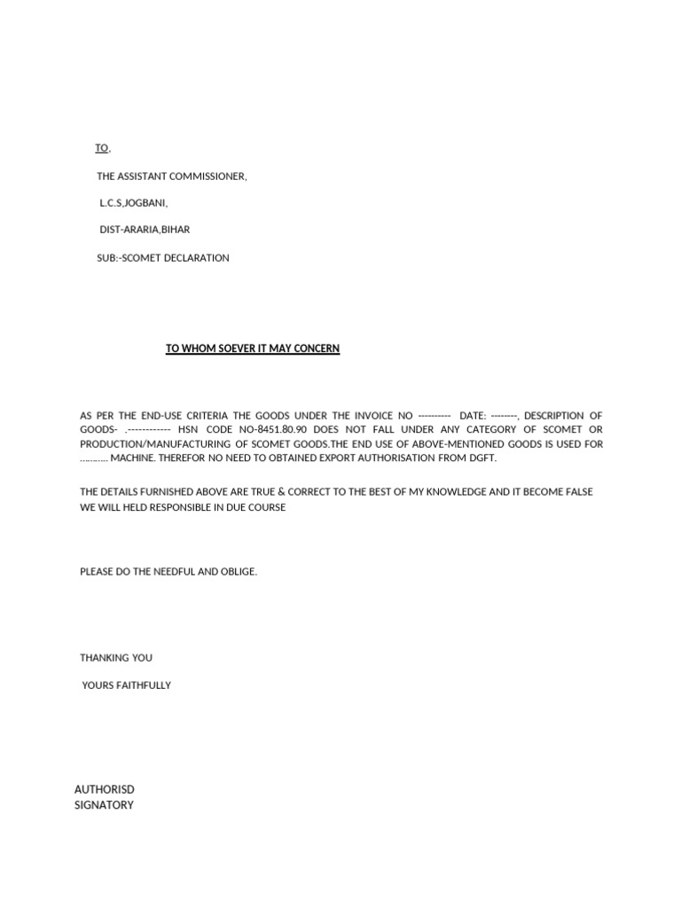 Scomet Letter Formate | PDF