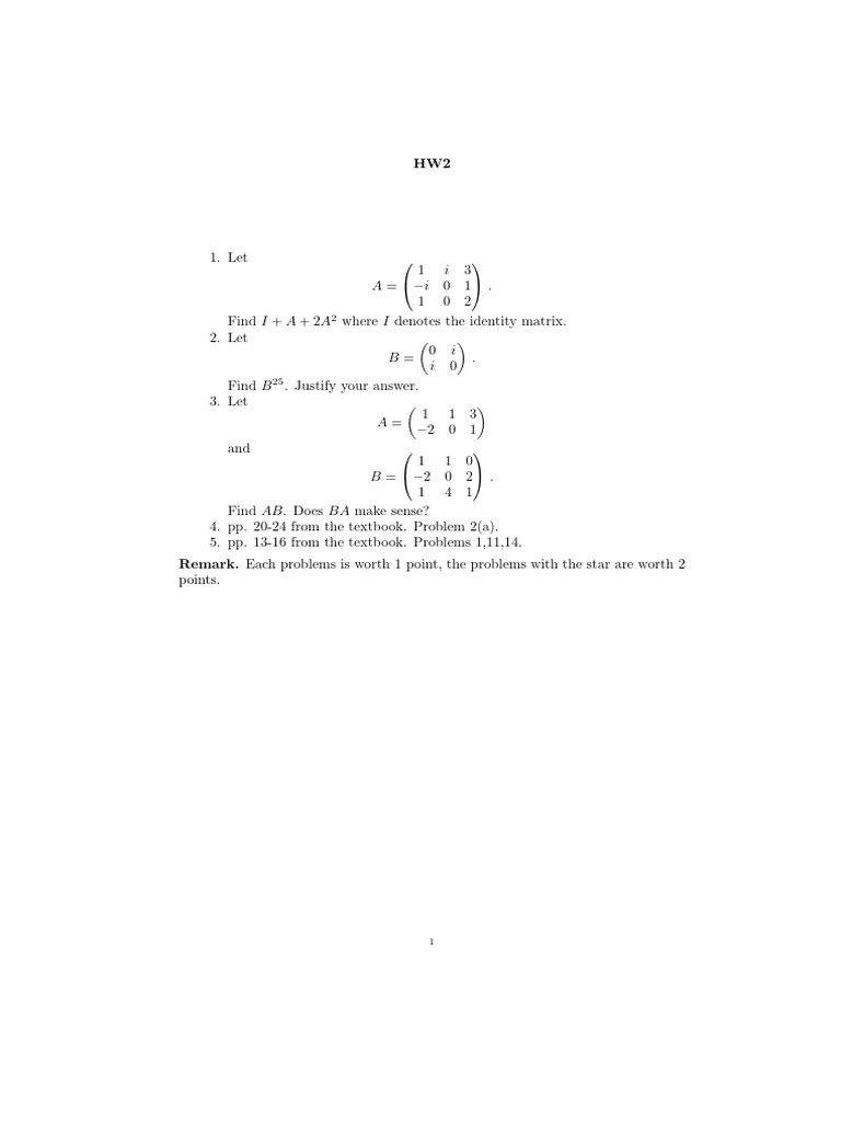Matrix Operations and Homework Problems | PDF