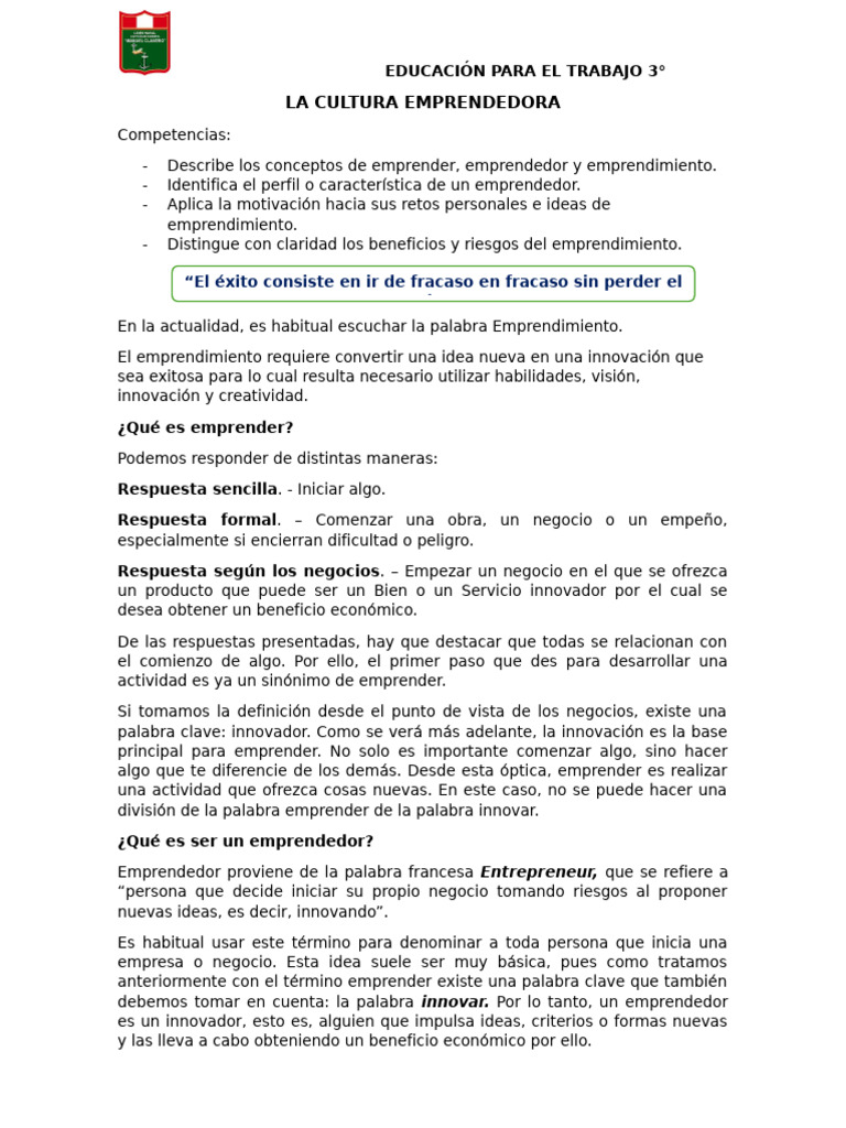 1hoja Info Ept 3 | PDF | Iniciativa empresarial | Cognición