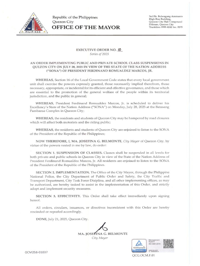 Executive Order No. 10 Series of 2025 | PDF