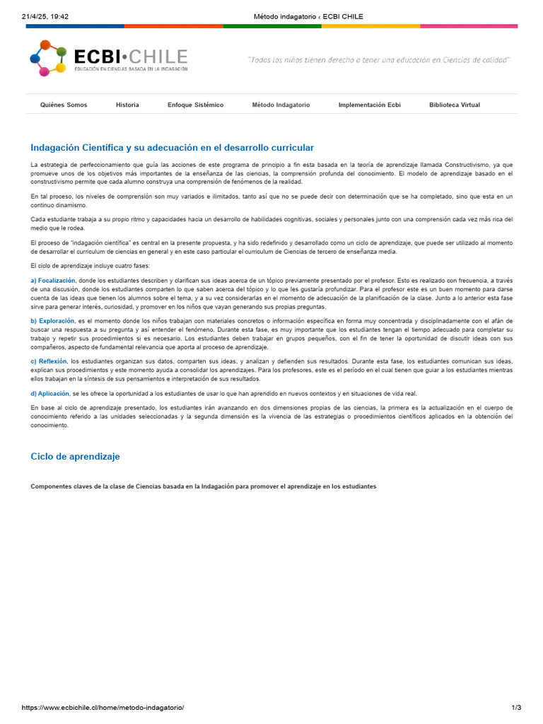 Método Indagatorio ECBI Latinoamerica | PDF | Aprendizaje | Enseñando