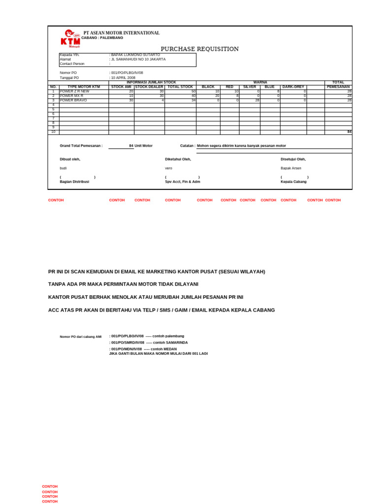 Form Pemesanan Motor Dari Cabang | PDF