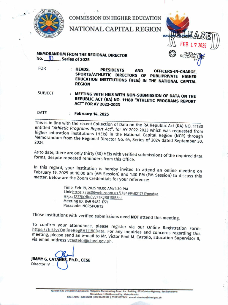 Memorandum From The Regional Director No. s.2025 | PDF