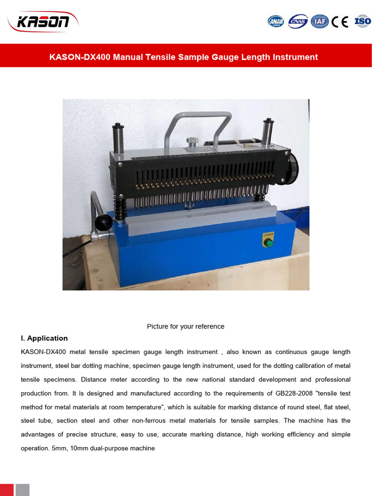 KASON-DX400 Manual Tensile Sample Gauge Length Instrument | PDF ...
