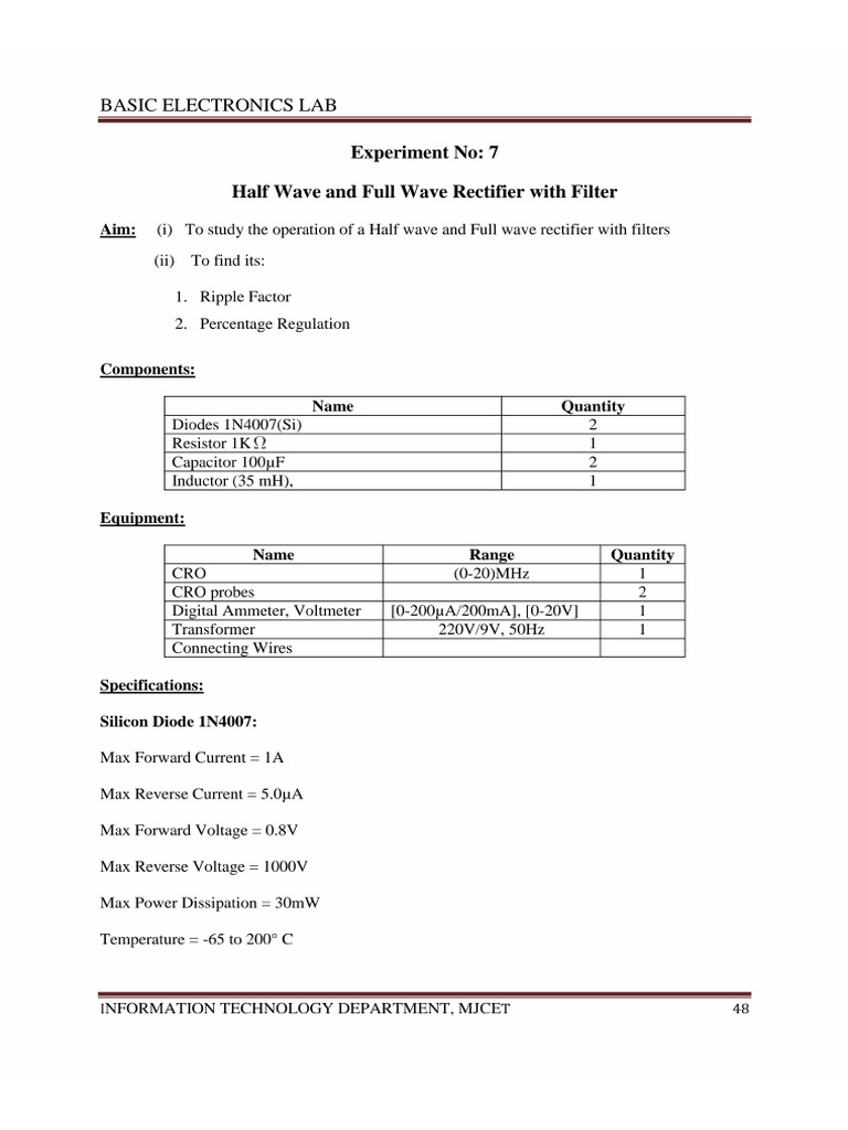 Half and Full Wave Rectifier Manual | PDF