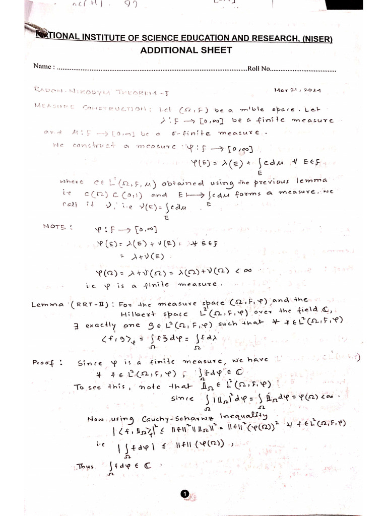Radon-Nikodym Theorem Sir's Note | PDF