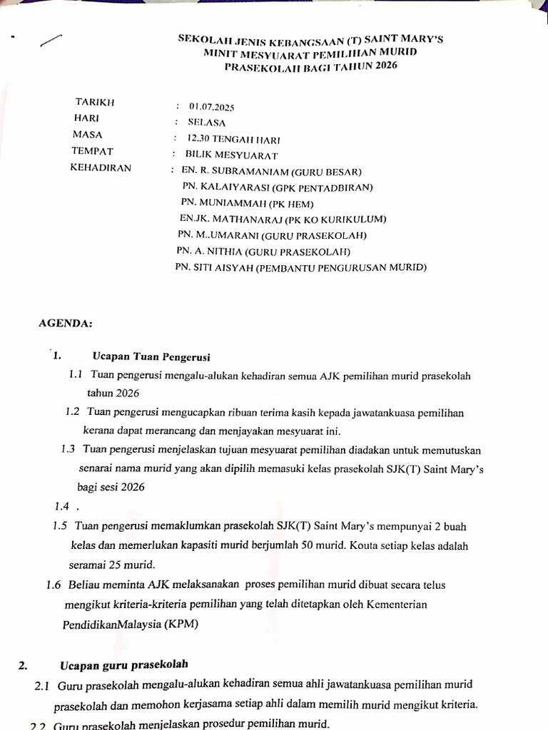 Minit Pemilihan Murid | PDF