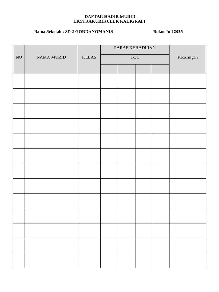 04 - Format Absen Peserta Ekskul - Man 4 Jakarta | PDF