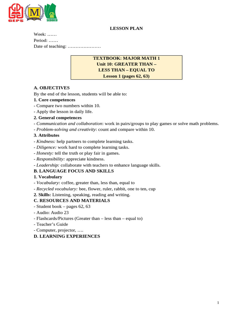 Major Math 1 - Unit 10 - Lesson 1 | PDF | Learning | Human Communication