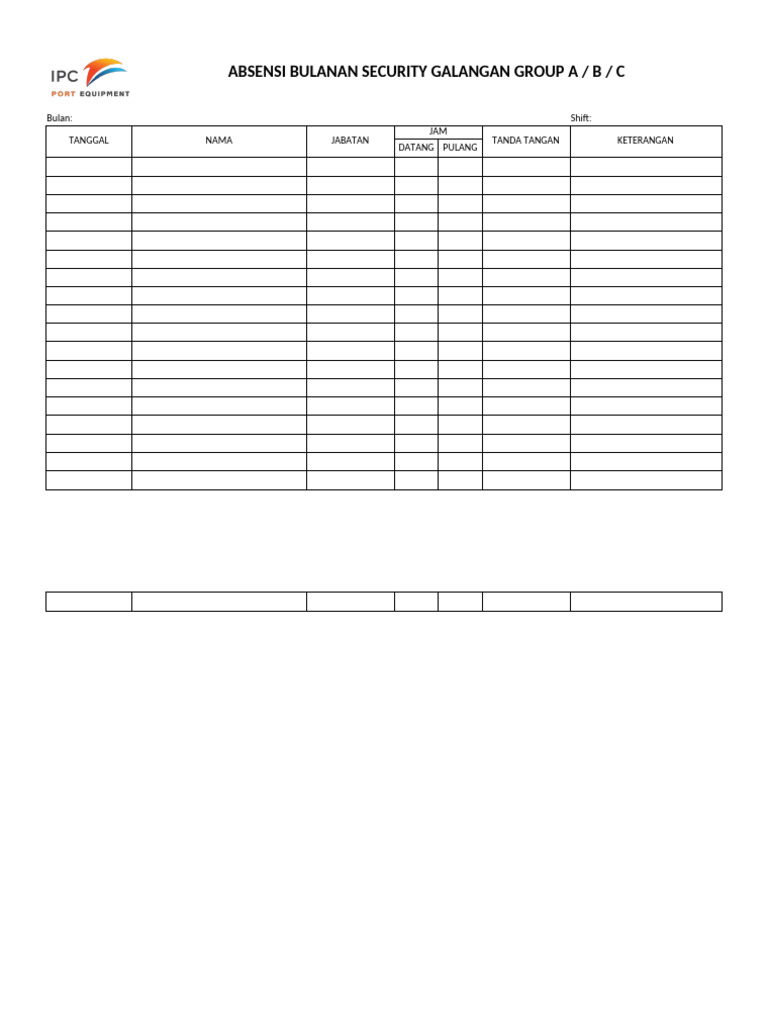 Absensi Bulanan Security Galangan | PDF