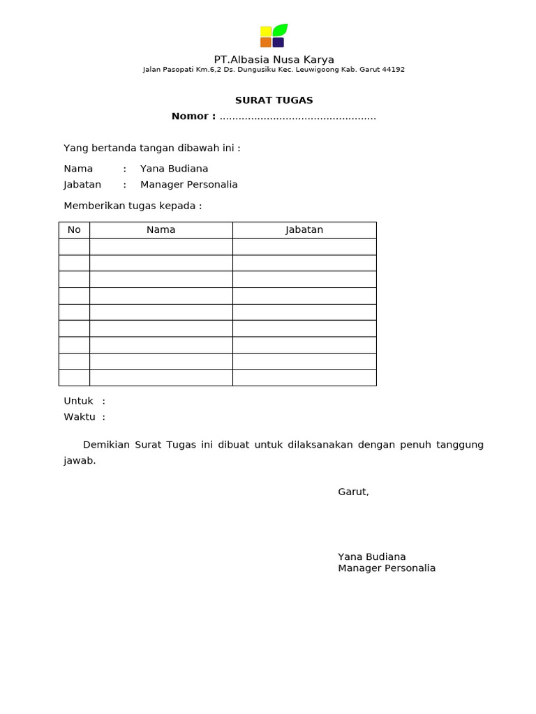 Surat Tugas Blank | PDF