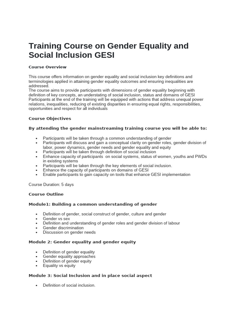 GESI Training Course Overview | PDF | Social Equality | Social Exclusion