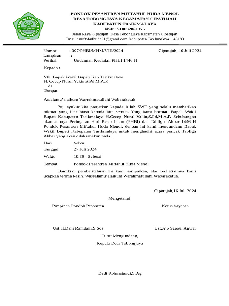 Surat Undangan Bapak Wakil Bupati | PDF