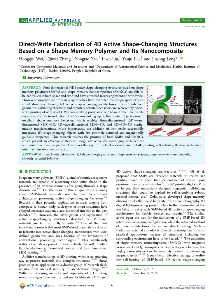 4D Shape-Changing Structures via SMPs | PDF | Nanocomposite | Shape ...
