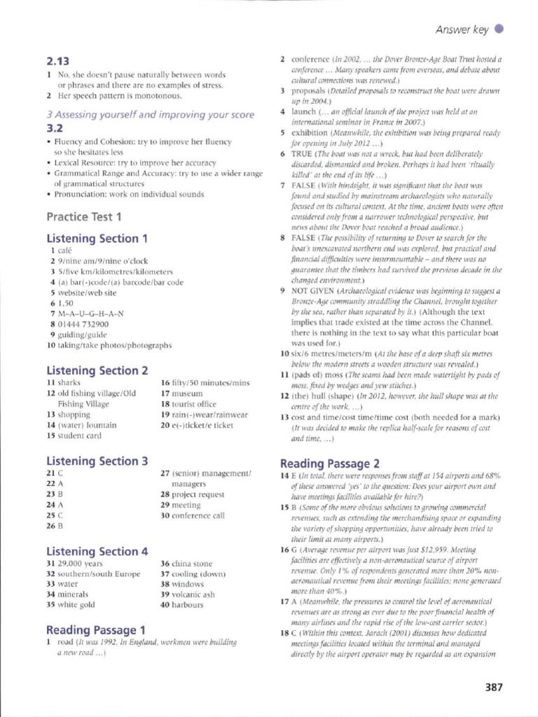 Answer Key Test 1 (Pre-Ielts Pretest) | PDF