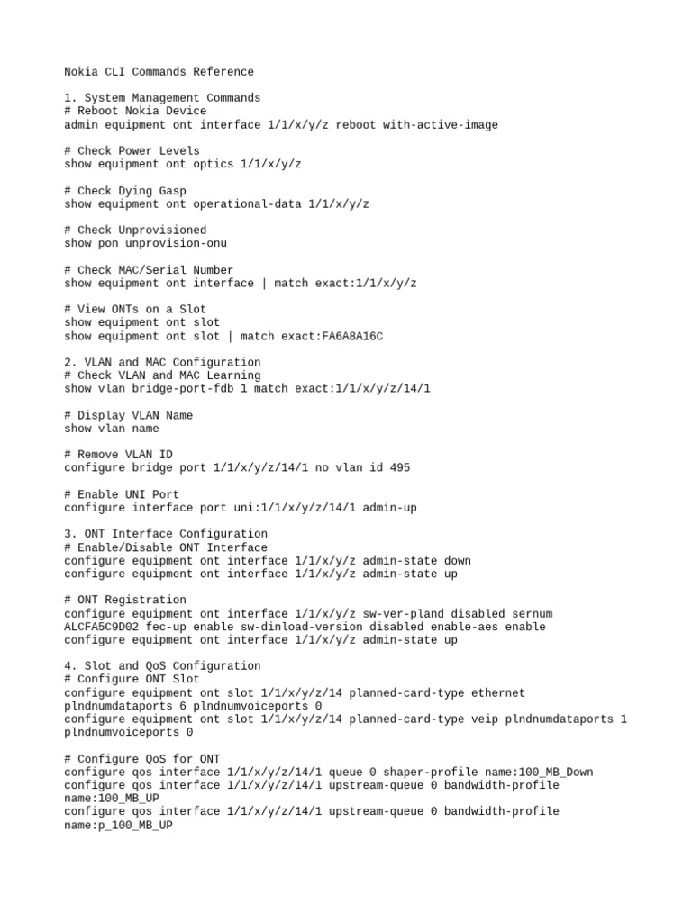 Nokia CLI Commands | PDF
