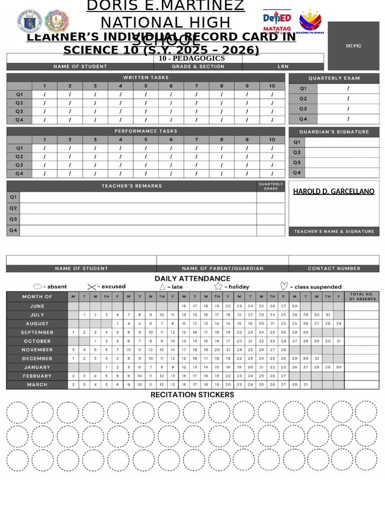 Editable Individual Classrecord and Attendance | PDF