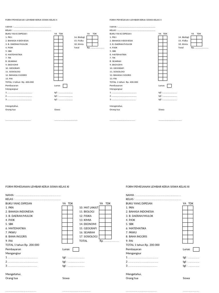 Form Pemesanan LKS 2025 | PDF