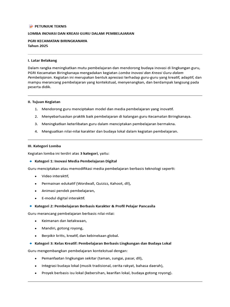 Juknis Lomba Inovasi Guru | PDF