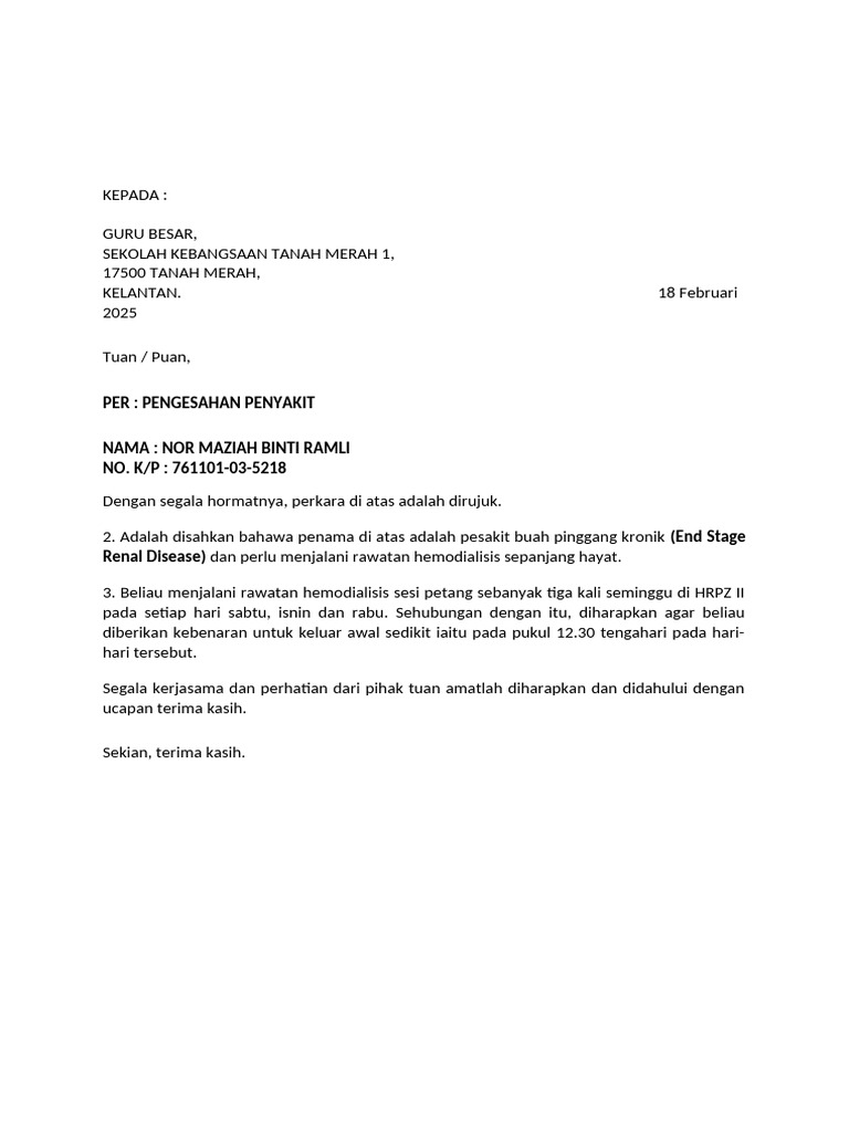 Surat Doktor HRPZ Terkini | PDF