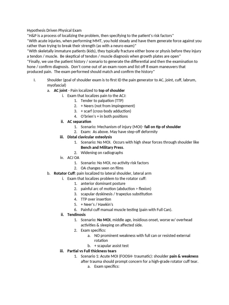 Hypothesis-Driven Physical Exam Guide | PDF | Knee | Elbow