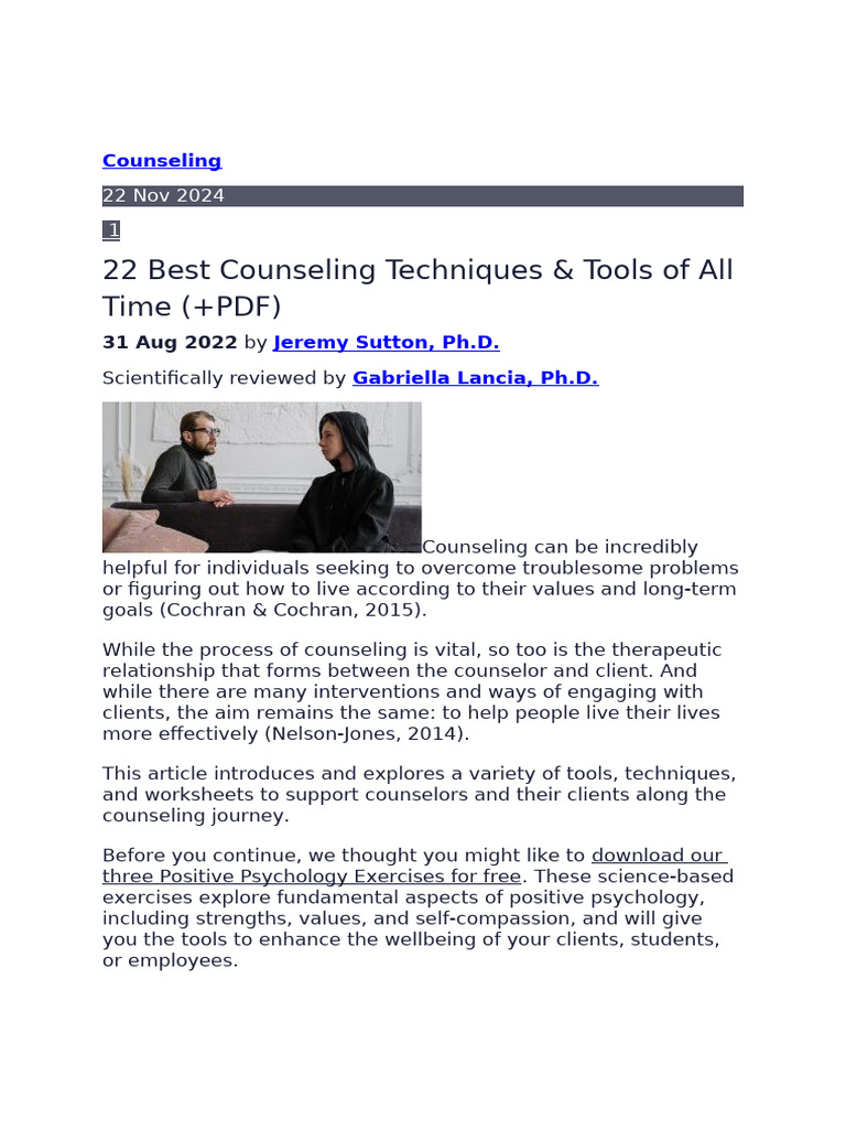 Essential Counseling Techniques Overview | PDF | Psychotherapy ...